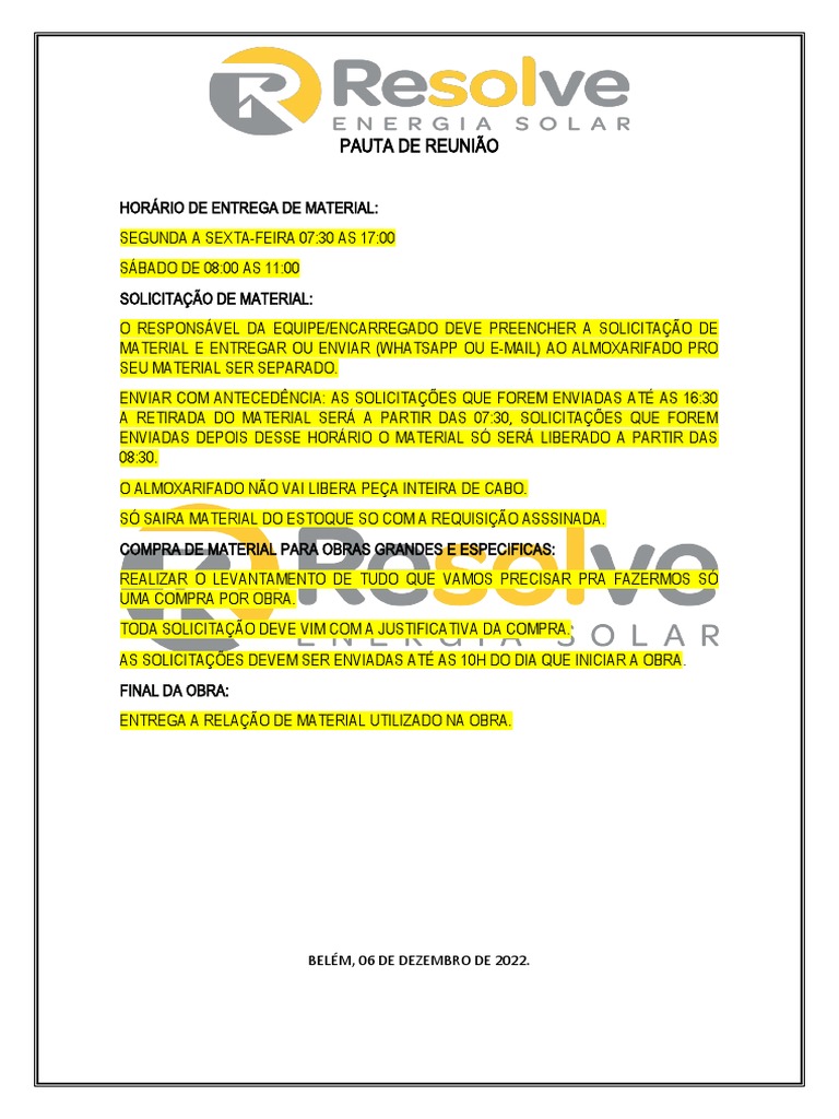 MODELO PAUTA DE REUNIÃO | PDF