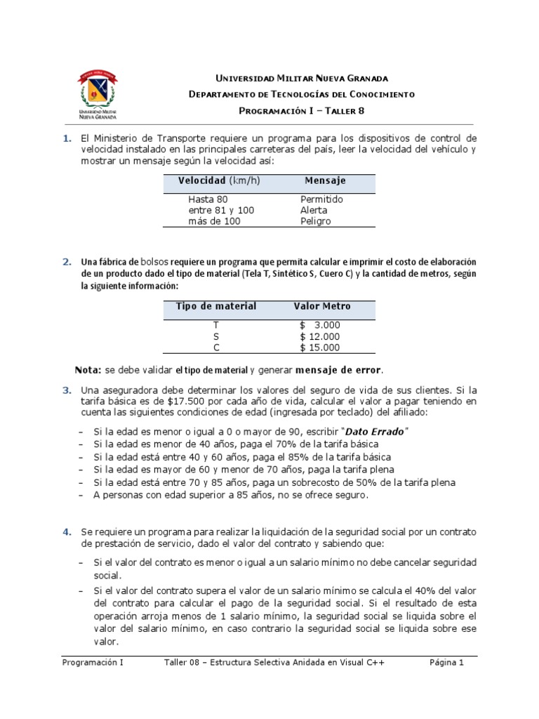 Taller 08 Estructura Selectiva Anidada en C++ | PDF | C ++ | Salario