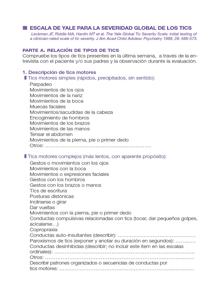 Escala de Yale para La Severidad Global de Los Tics | PDF