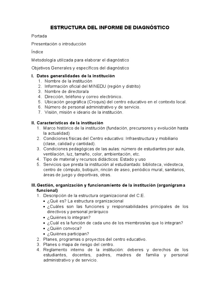Estructura Del Informe de Diagnóstico | PDF | Análisis FODA | Institución