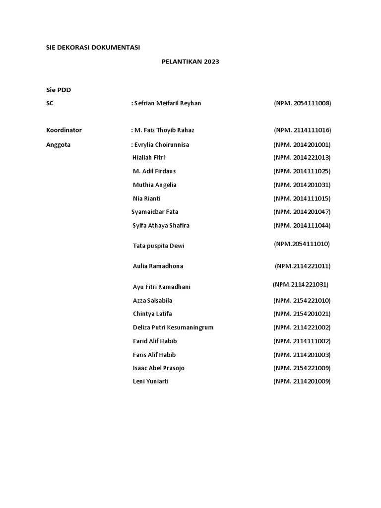 SIE DEKORASI DOKUMENTASI 2023 Fikss | PDF