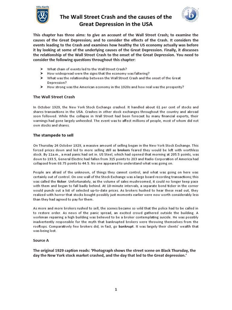 The Wall Street Crash and The Cause of The GD in USA | PDF | United ...