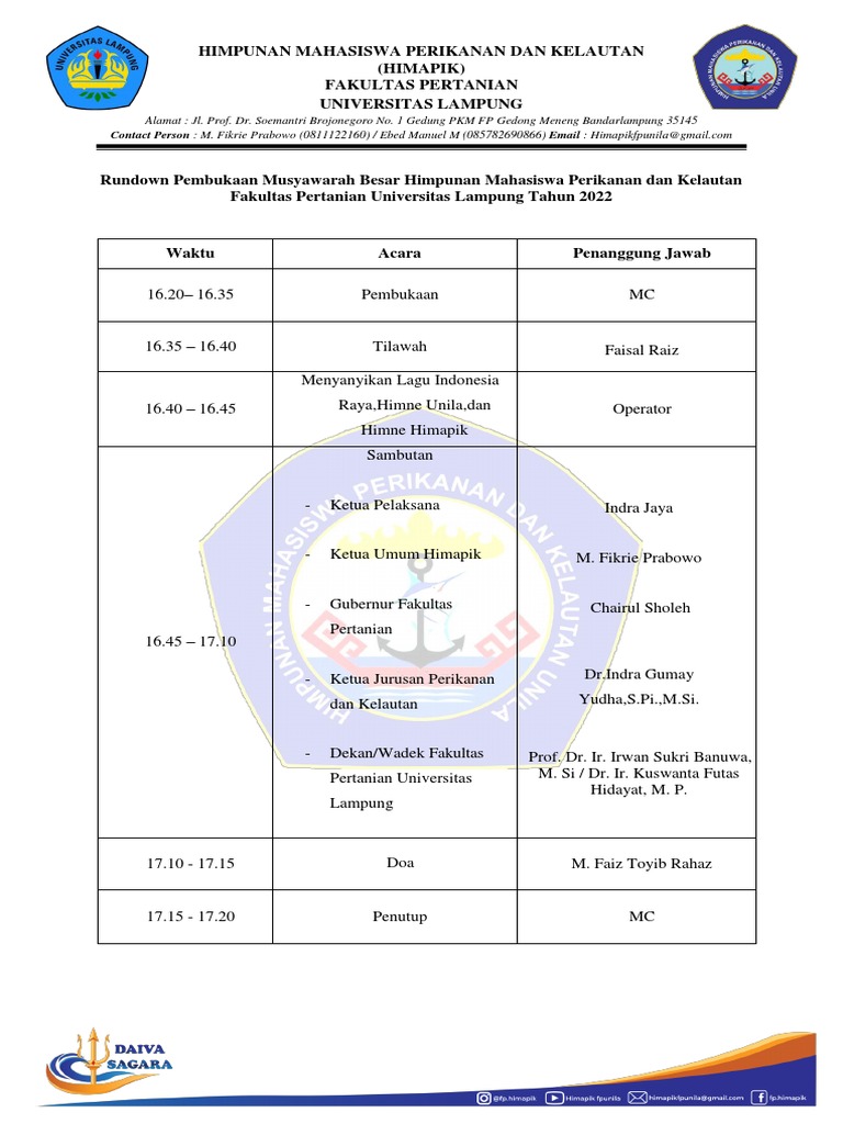 RUNDOWN ACARA PEMBUKAAN MUBES 2022 PLAN 3 (Sore) | PDF