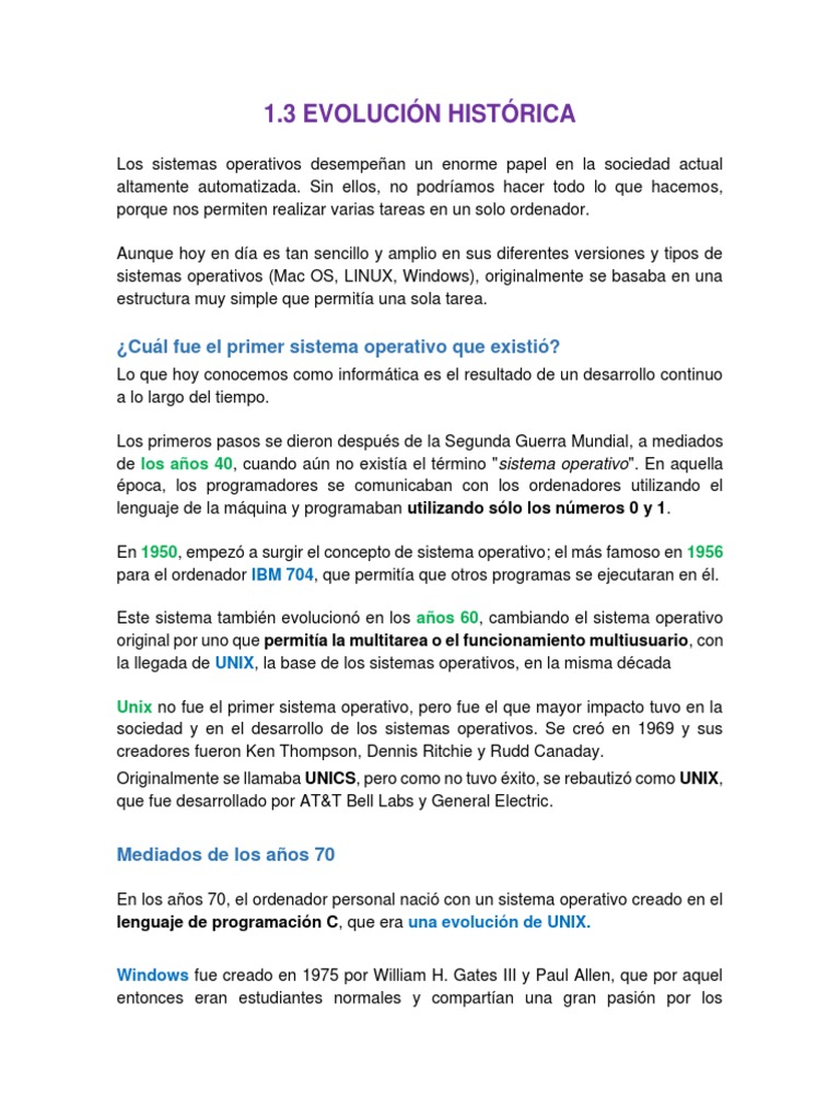 Historia de los Sistemas Operativos | PDF | Unix | Mac OS