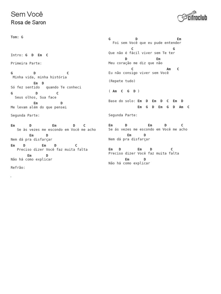 Rosa de Saron - Sem Você - Cifra Club | PDF