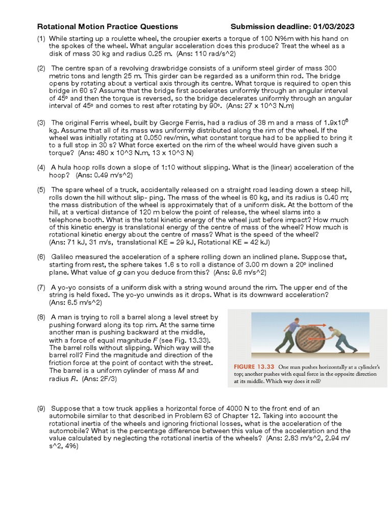 Rotational Motion Practice Problems | PDF | Torque | Force