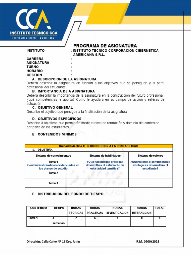 Programa de Asignatura | Descargar gratis PDF | Plan de estudios