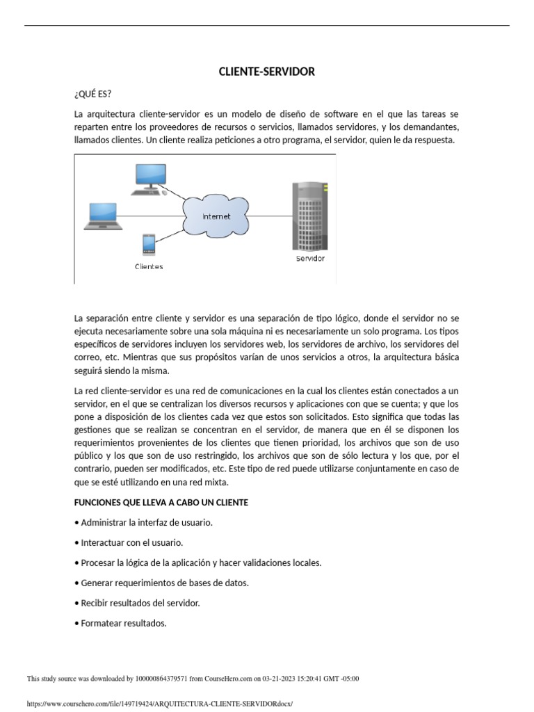 Arquitectura Cliente Servidor | PDF | Modelo cliente-servidor | Servidor (Computación)