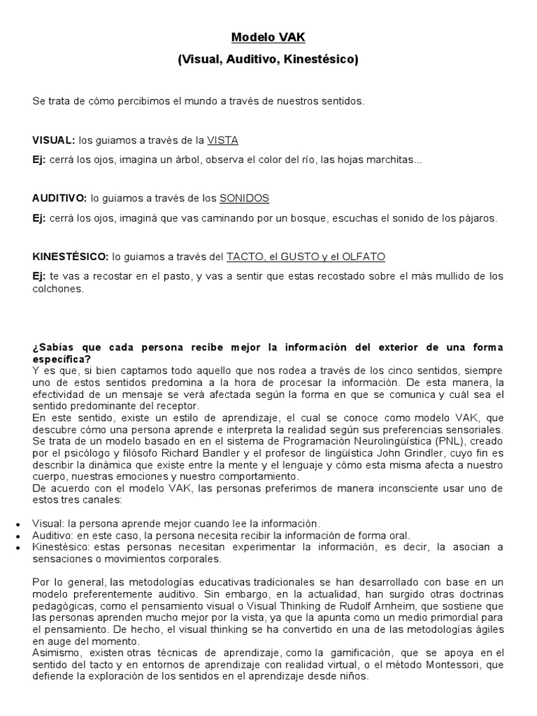Estilos de Aprendizaje: Modelo VAK | PDF | Aprendizaje | Programación ...