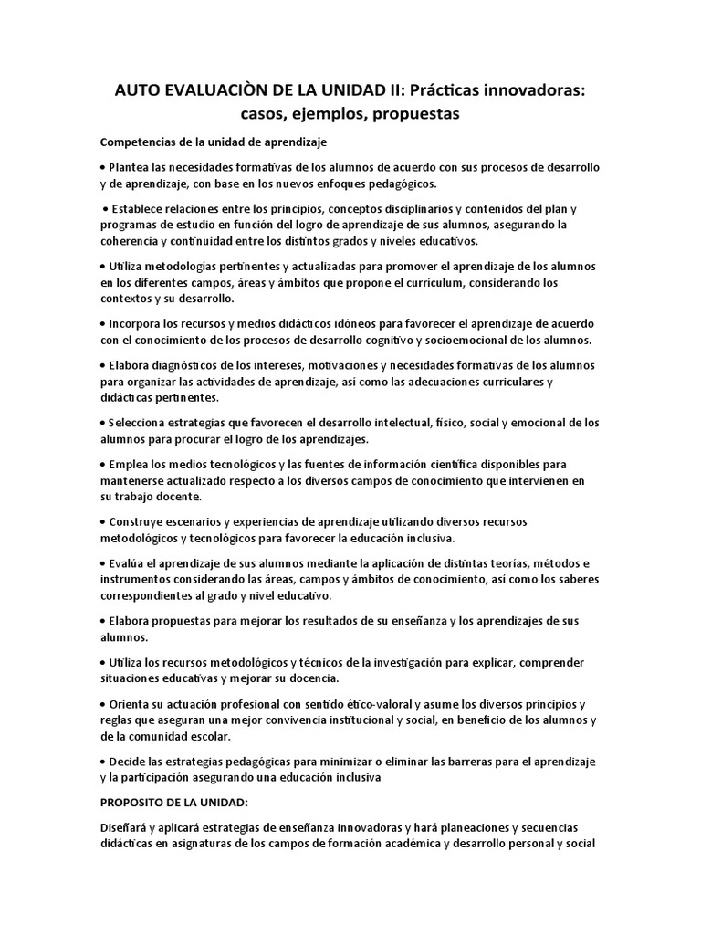 Auto Evaluacion Unidad Ii | PDF | Aprendizaje | Enseñando