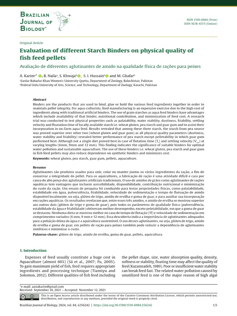Evaluation of Different Starch Binders On Physical Quality of Fish Feed ...