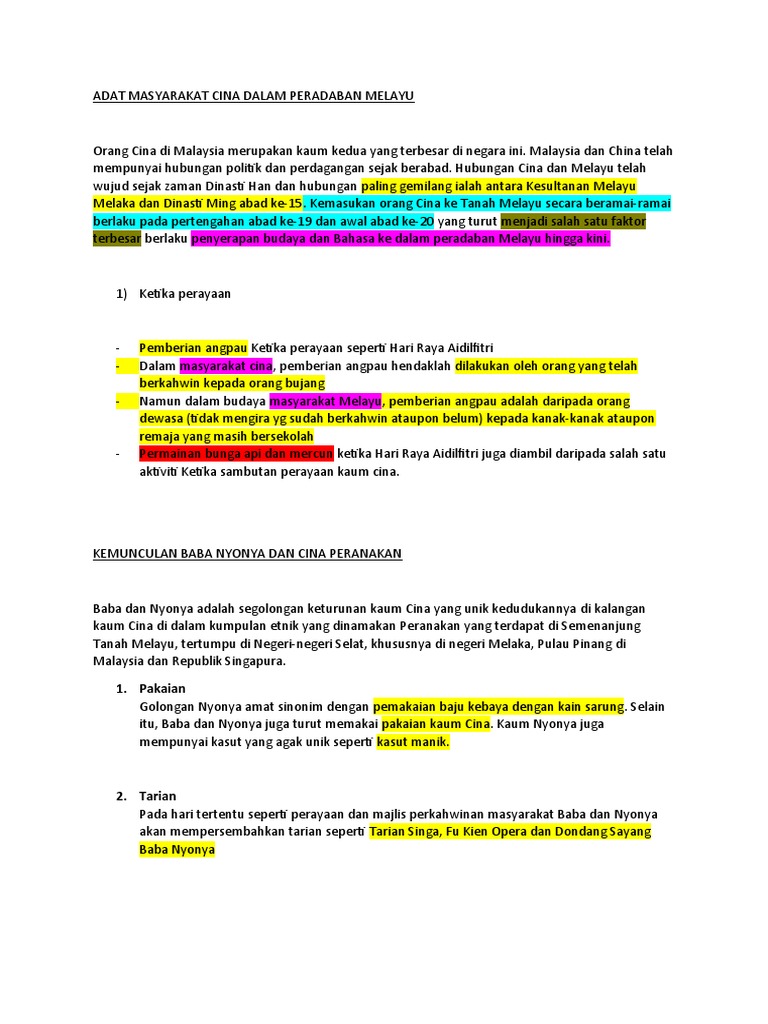 Adat Masyarakat Cina Dan Baba Nyonya | PDF