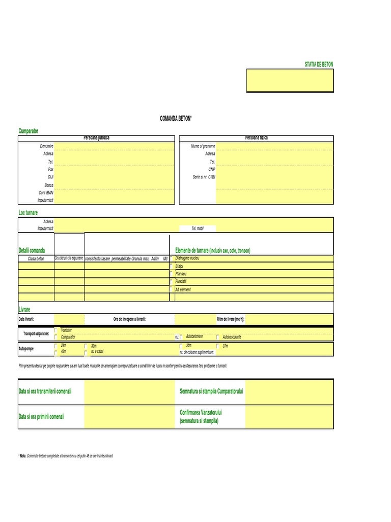 Formular Comanda Nou Beton | PDF