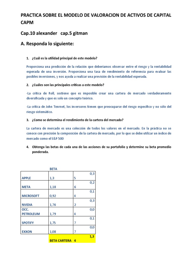 Practica Sobre El CAPM | PDF | Modelo de fijación de precios de activos ...