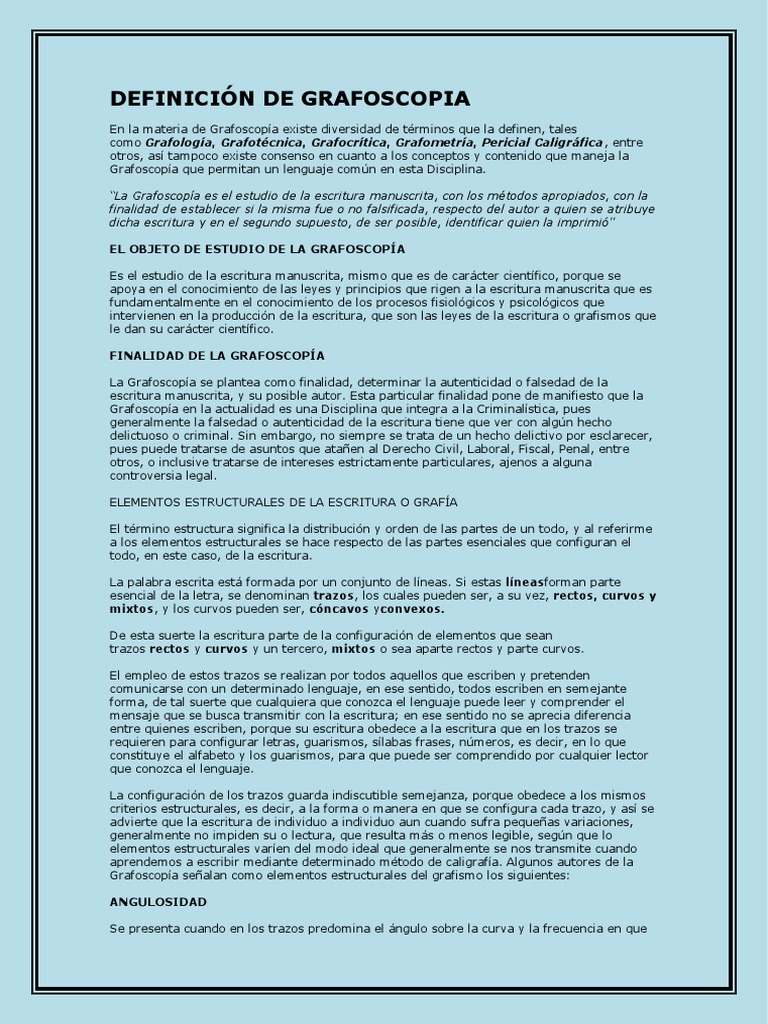 Definición de Grafoscopía | PDF | Escritura | Bolígrafo