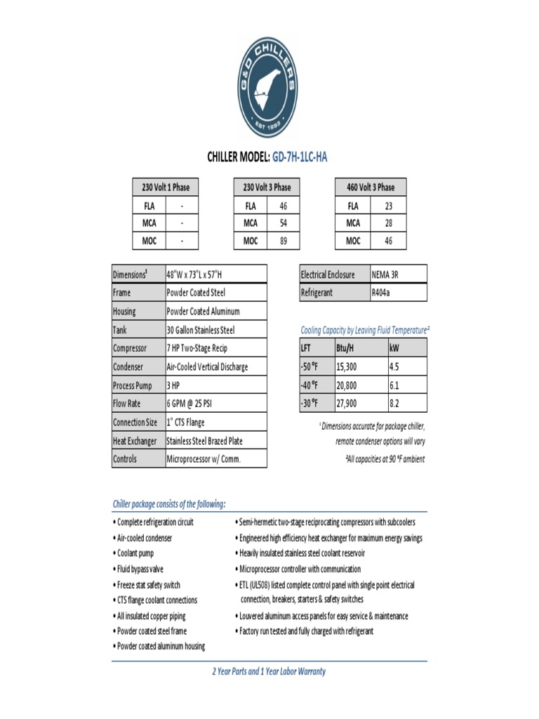 GD-7H-1LC-HA Chiller Specifications | PDF