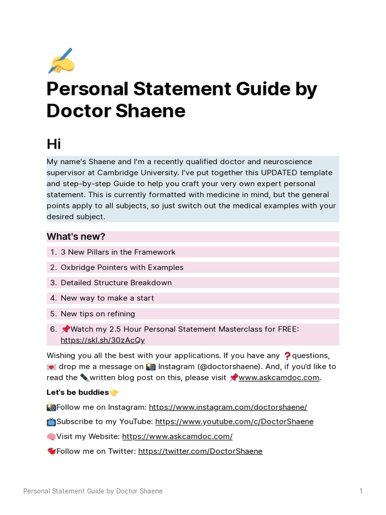 Advanced Personal Statement Guide by Doctor Shaene | PDF | Curriculum ...