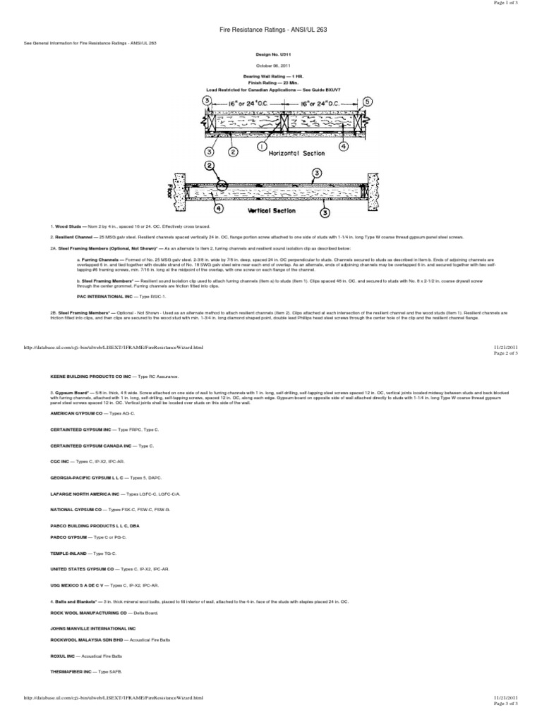Fire Resistance Ratings - ANSI/UL 263: Design No. U311 | Download Free ...