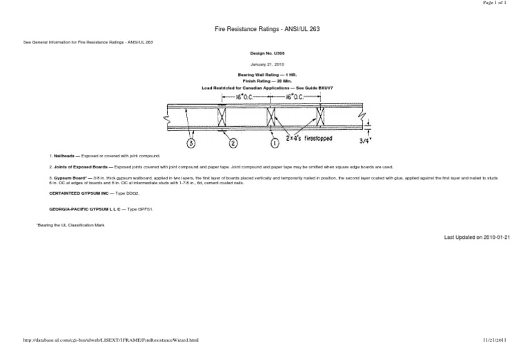 Fire Resistance Ratings - ANSI/UL 263: Design No. U306 | PDF