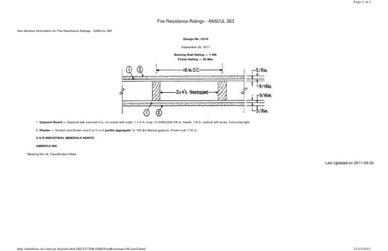 Fire Resistance Ratings - ANSI/UL 263: Design No. U316 | PDF