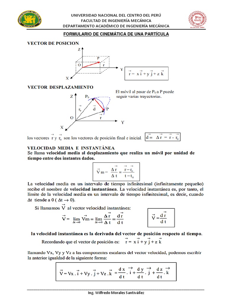 Fórmulas de Cinemática de Una Partícula | PDF