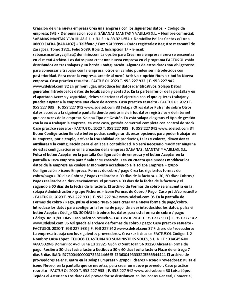 Creación de Una Nueva Empresa Crea Una Empresa Con Los Siguientes Datos ... Creación de Una Nueva Empresa Crea Una Empresa Con Los Siguientes Datos ...