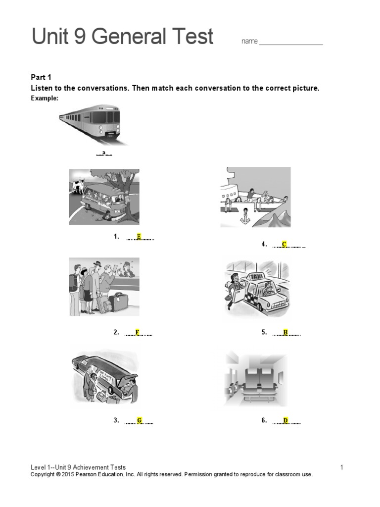 Top Notch 1 Unit 9 Assessment | PDF | All Rights Reserved