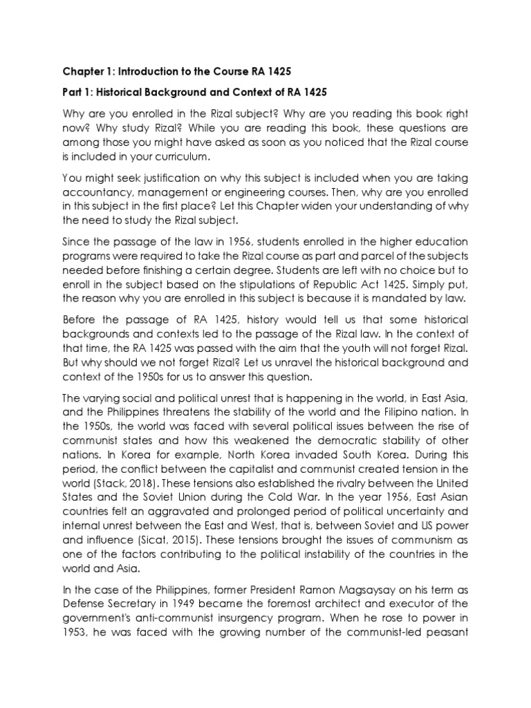 Chapter 1: Introduction To The Course RA 1425 Part 1: Historical Background and Context of RA ...