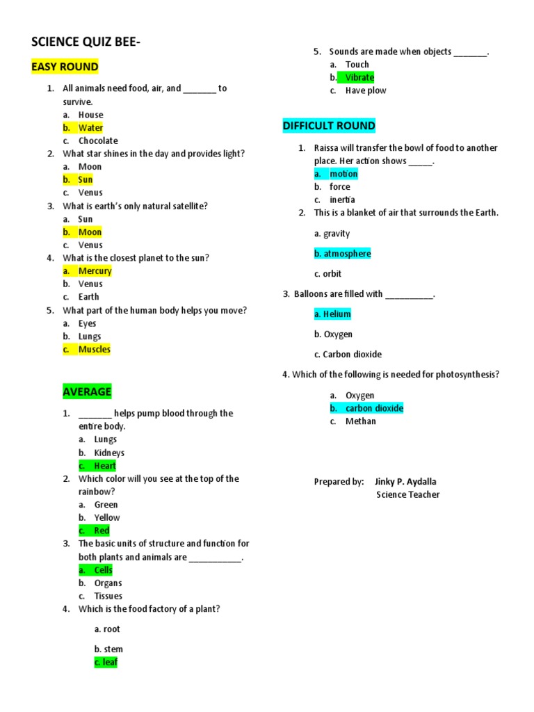 Science Quiz Bee1 | PDF | Venus | Atmosphere Of Earth