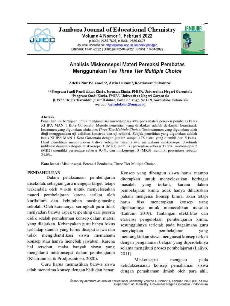 Jambura Journal of Educational Chemistry: Volume 4 Nomor 1, Februari ...