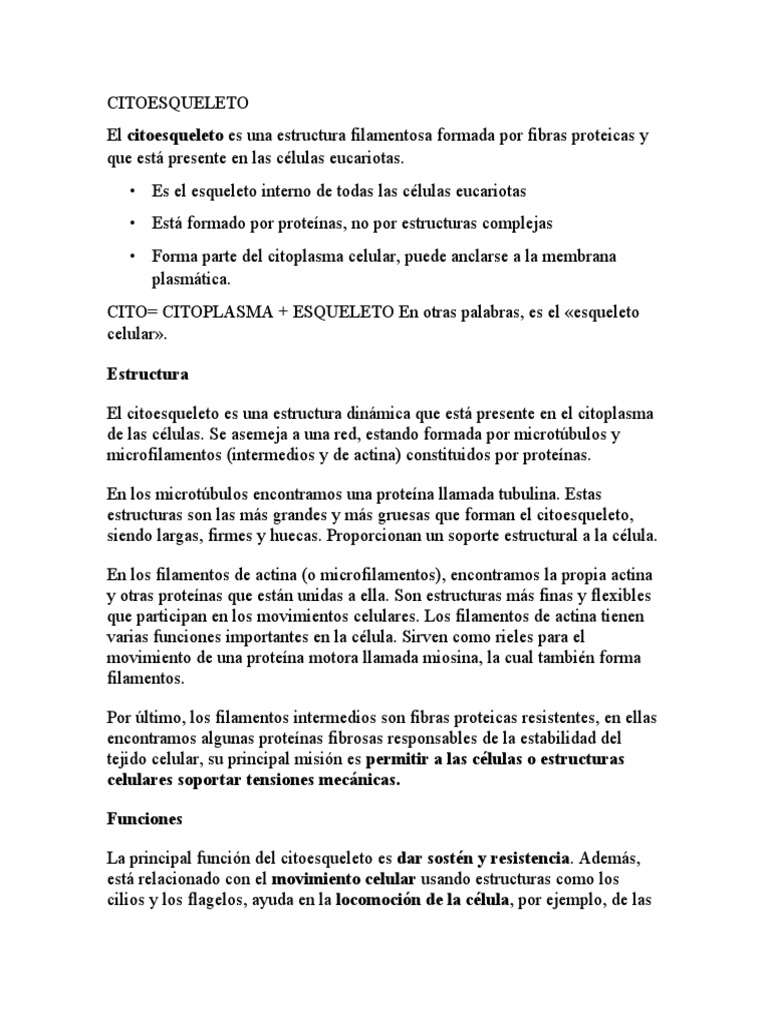 Funciones y Estructura del Citoesqueleto | PDF | Citoesqueleto ...