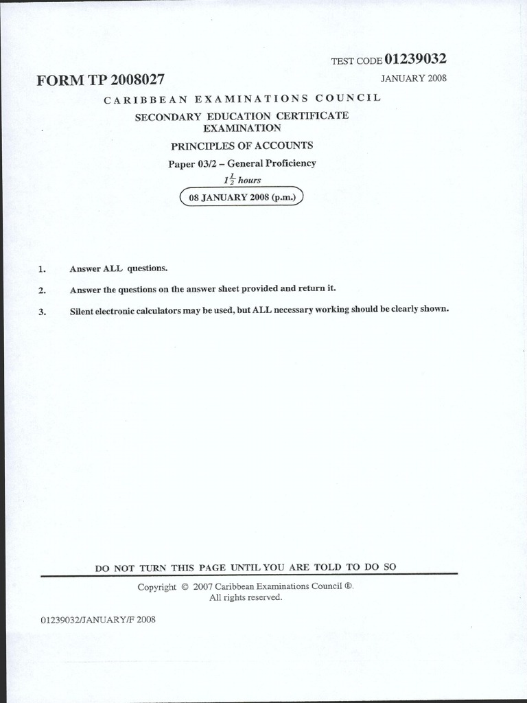 CSEC POA January 2008 P032 | PDF | Banks | Cash