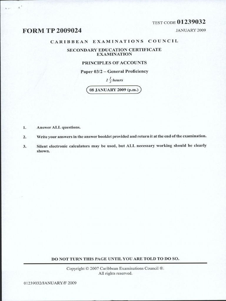 CSEC POA January 2009 P032 | PDF | Expense | Working Capital
