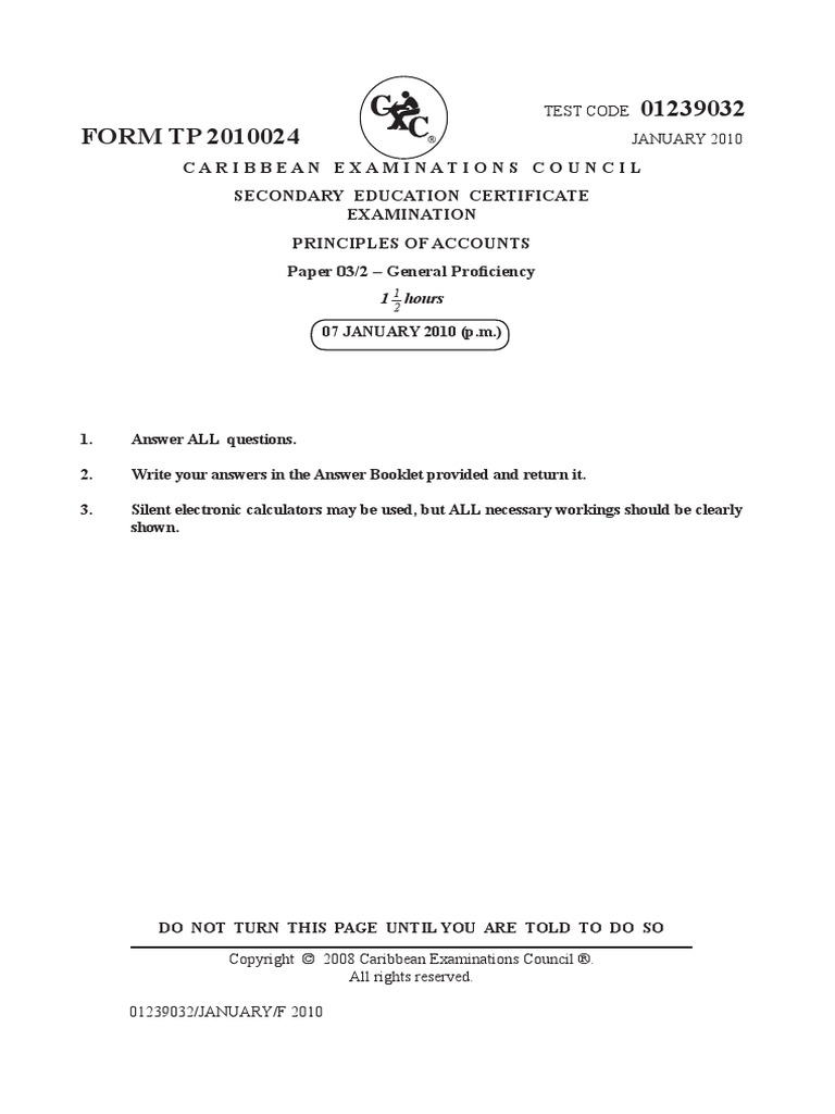 CSEC POA January 2010 P032 | PDF | Bad Debt | Credit