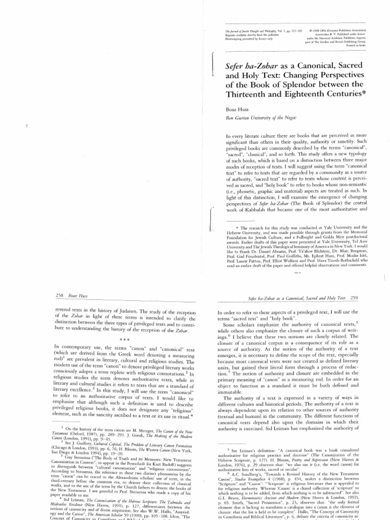 Sefer Ha Zohar As A Canonical Sacred and | PDF