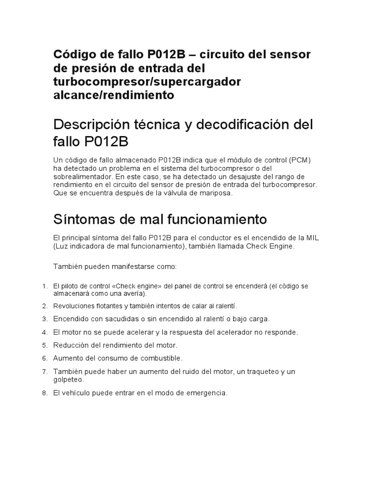 Código de Fallo P012B | PDF