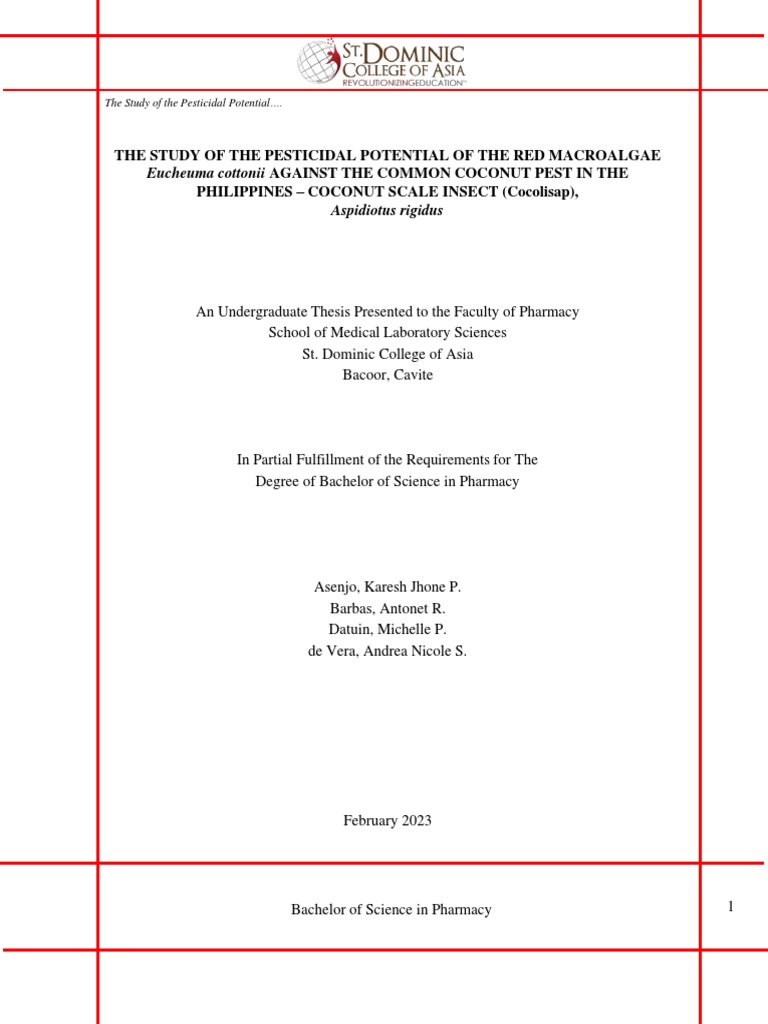 The Study of The Pesticidal Potential of The Red Macroalgae Philippines ...