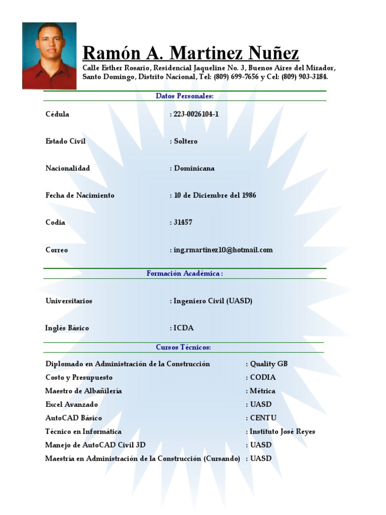 Curriculum, Ing. Civil, Ramon A. Martinez Nuñez 2023 | PDF | Tecnología