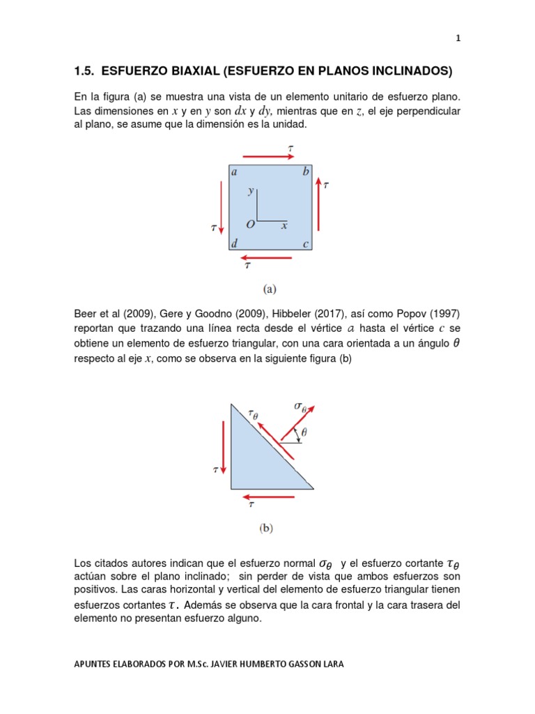 1.5. Esfuerzo Biaxial (Esfuerzo en Planos Inclinados) : X y DX Dy, Z | PDF | Triángulo ...