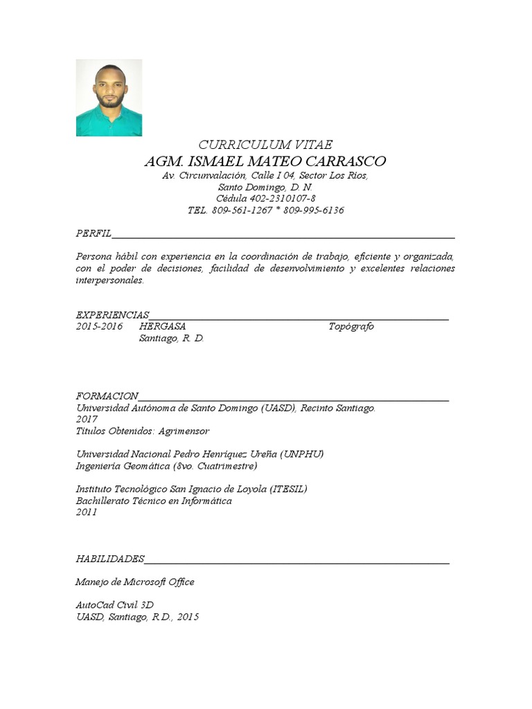 Agm. Ismael Mateo Carrasco: Curriculum Vitae | PDF