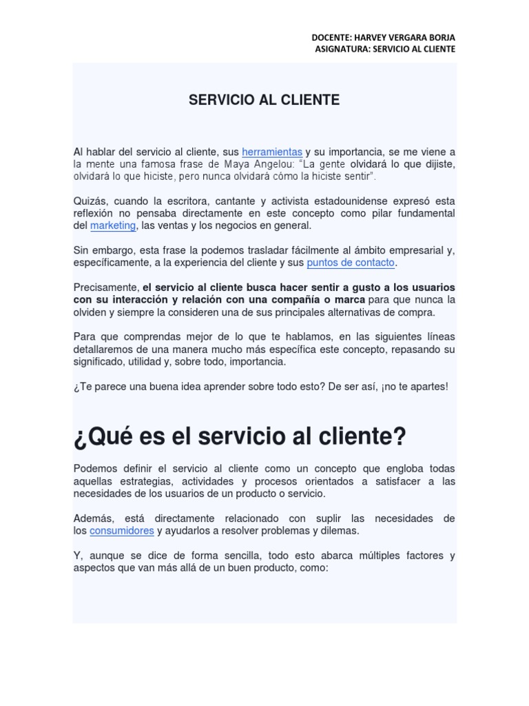 Clase 1 - Que Es Servicio Al Cliente y para Qur Sirve | PDF | Cliente ...