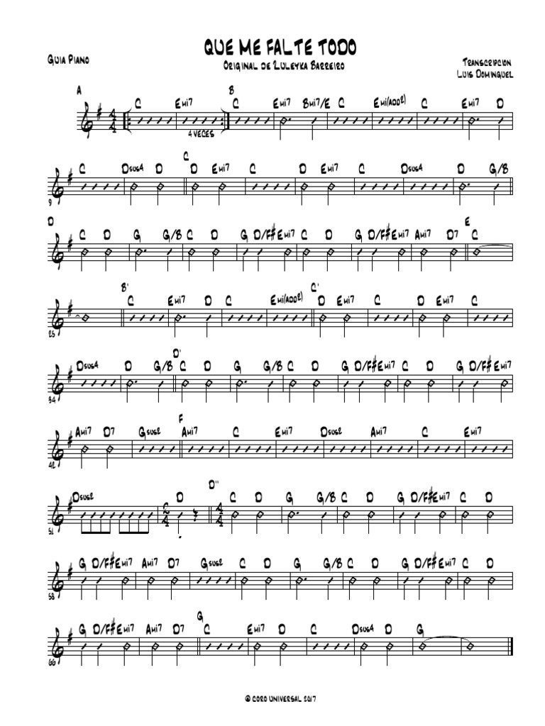 Que Me Falte Todo - Piano Guía | PDF