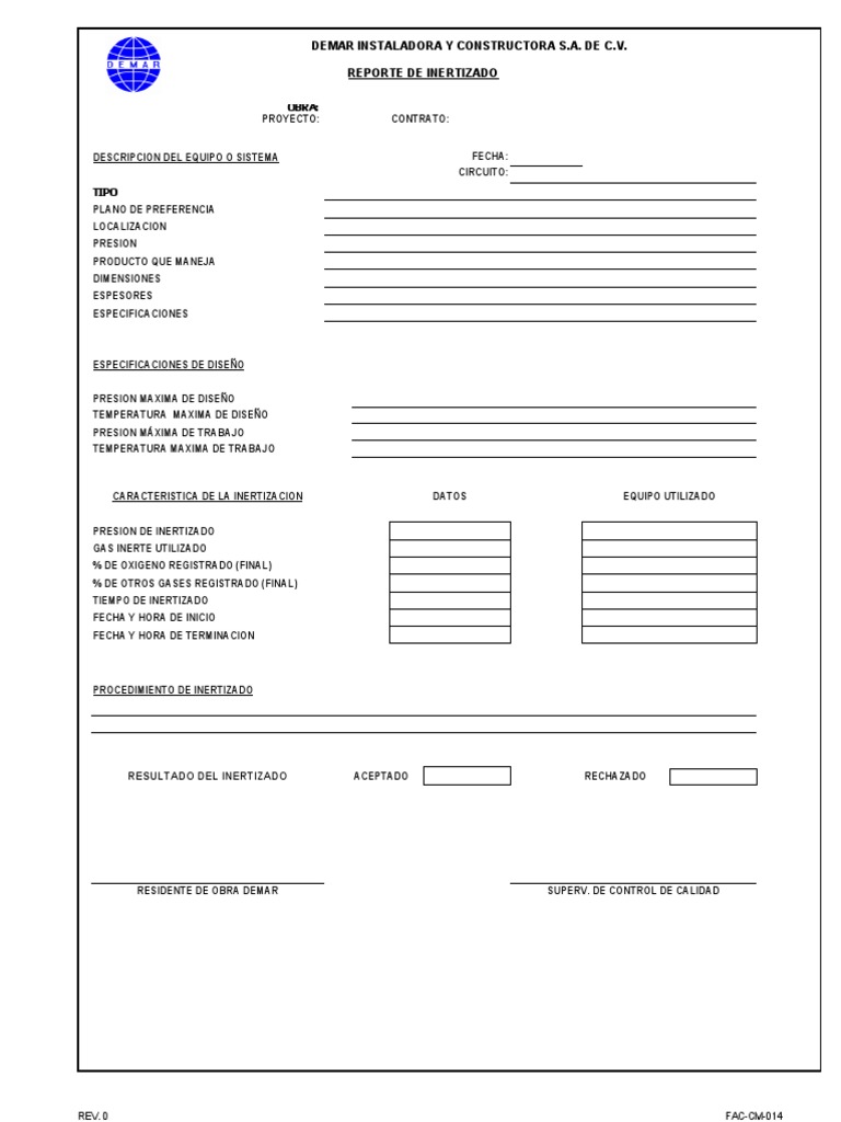 FAC-CM-014 Rev 0 Repporte de Inertizado | PDF