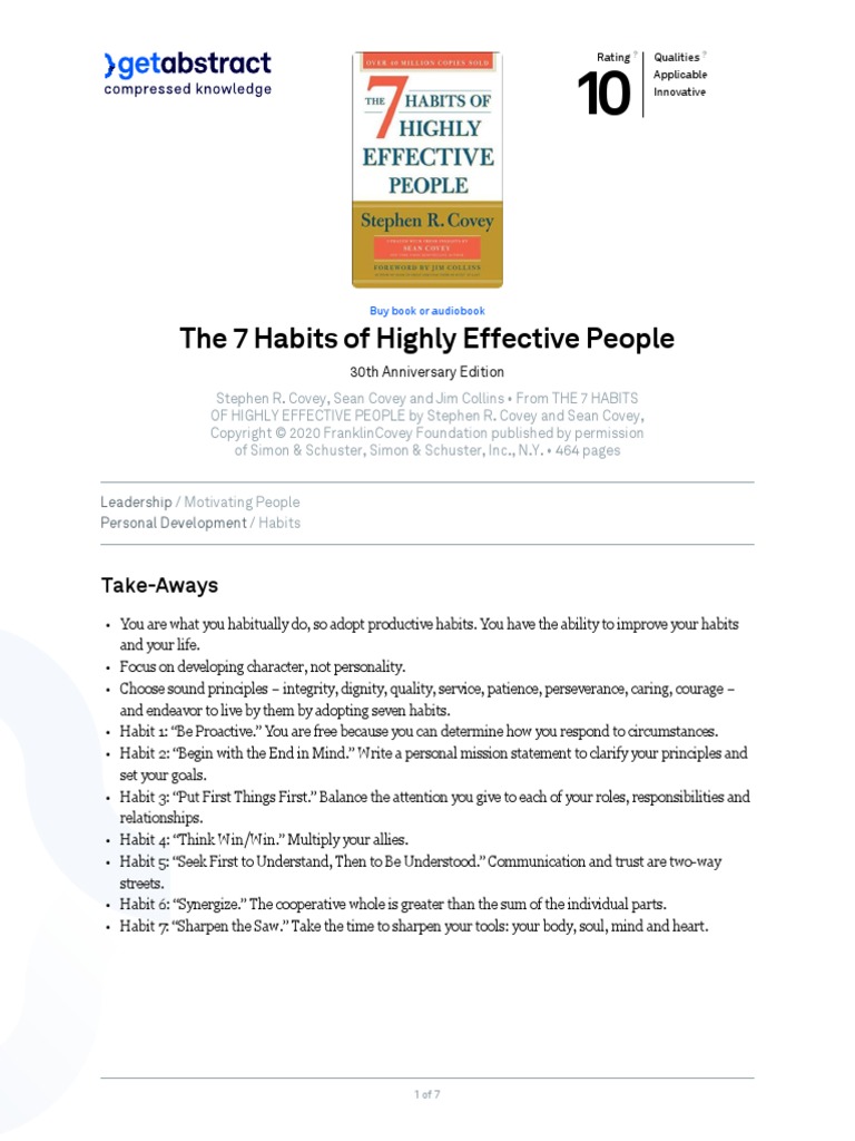 The 7 Habits of Highly Effective People Covey en 39545 | PDF | Psychology