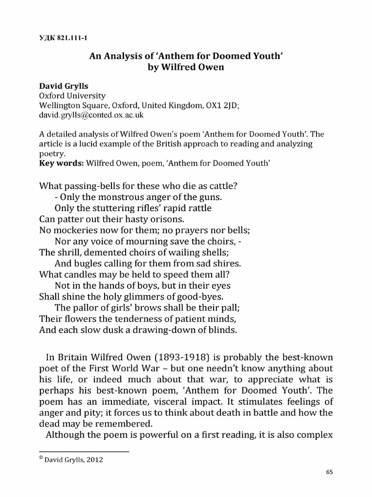 An Analysis of Anthem For Doomed Youth by Wilfred Owen | PDF