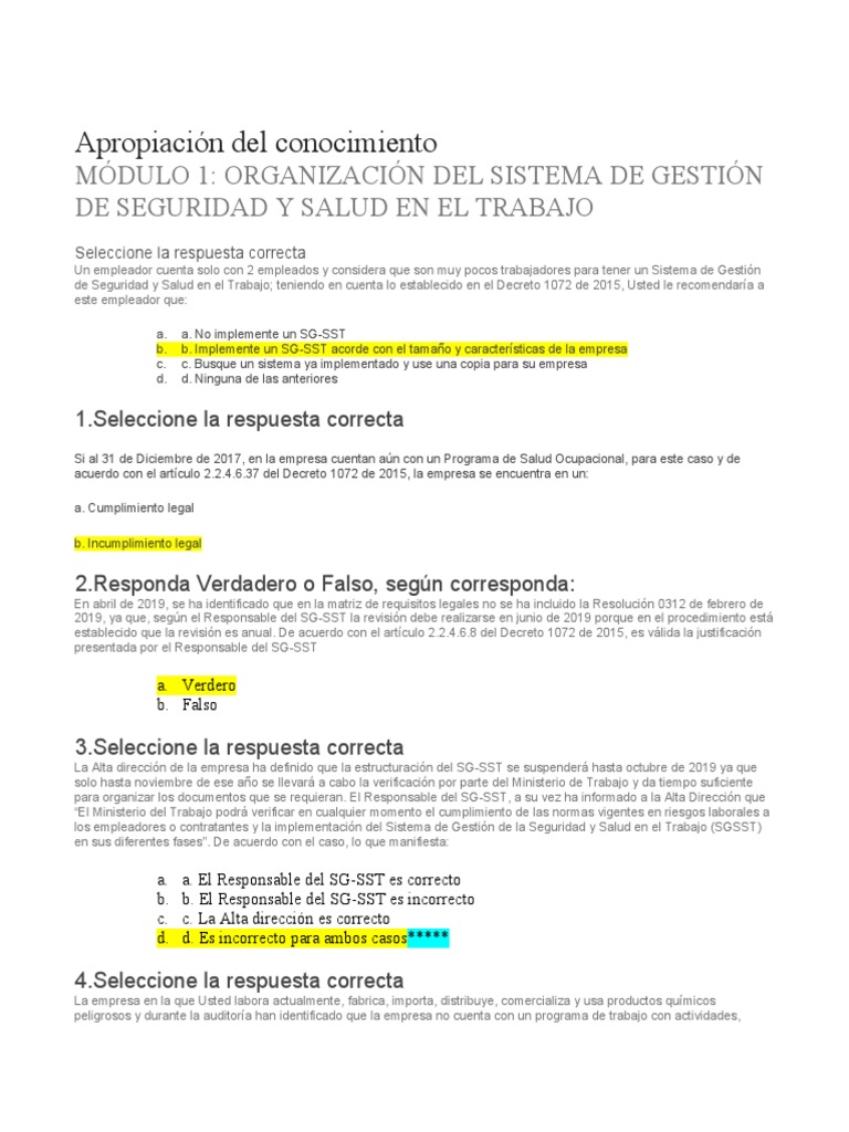 Preguntas y Respuestas Modulo 1-SURA - Organizacion de SG-SST | PDF | Auditoría