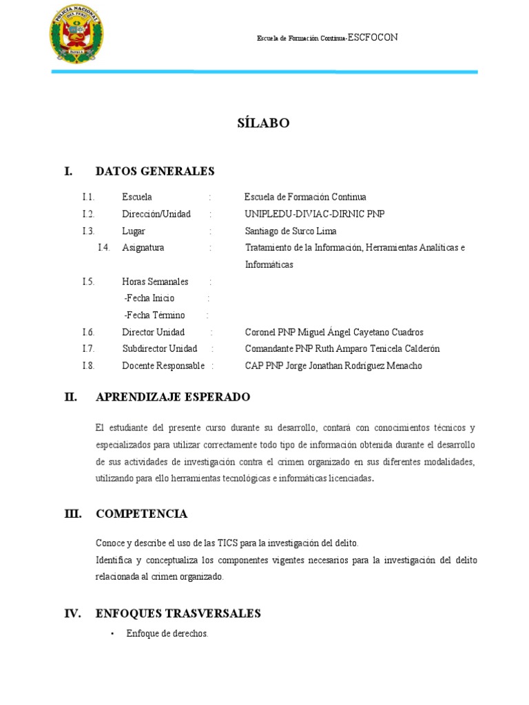 Silabo Tecnología de La Información | PDF | Policía | Informática