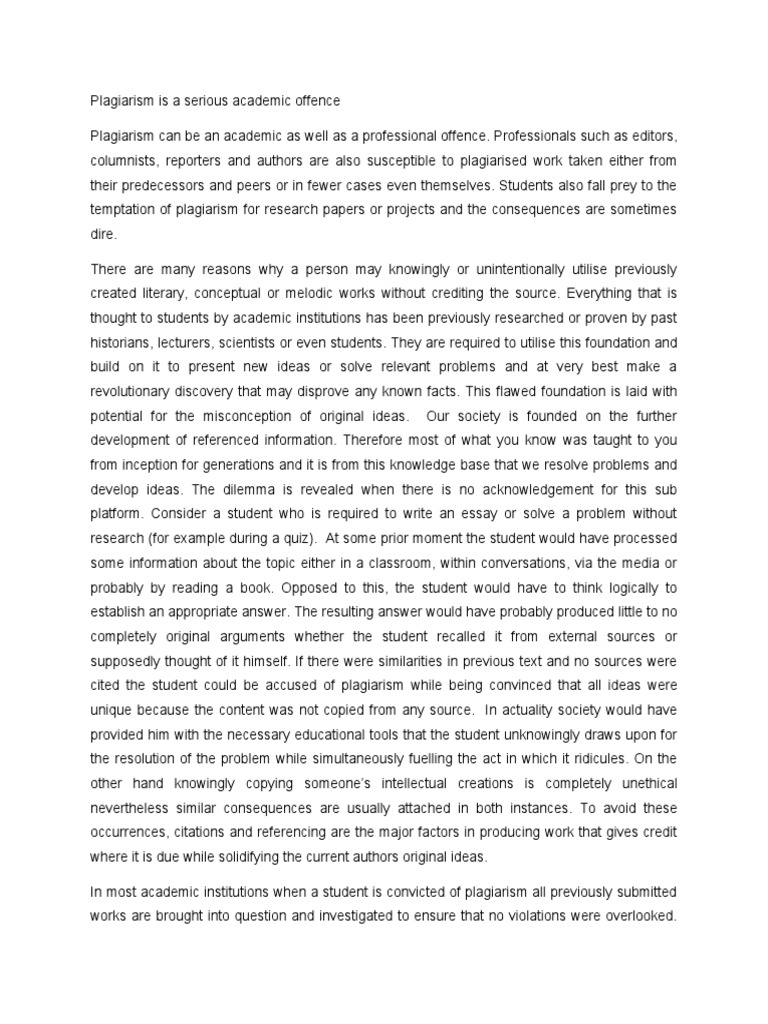 Plagiarism Is A Serious Academic Offence | PDF | Plagiarism