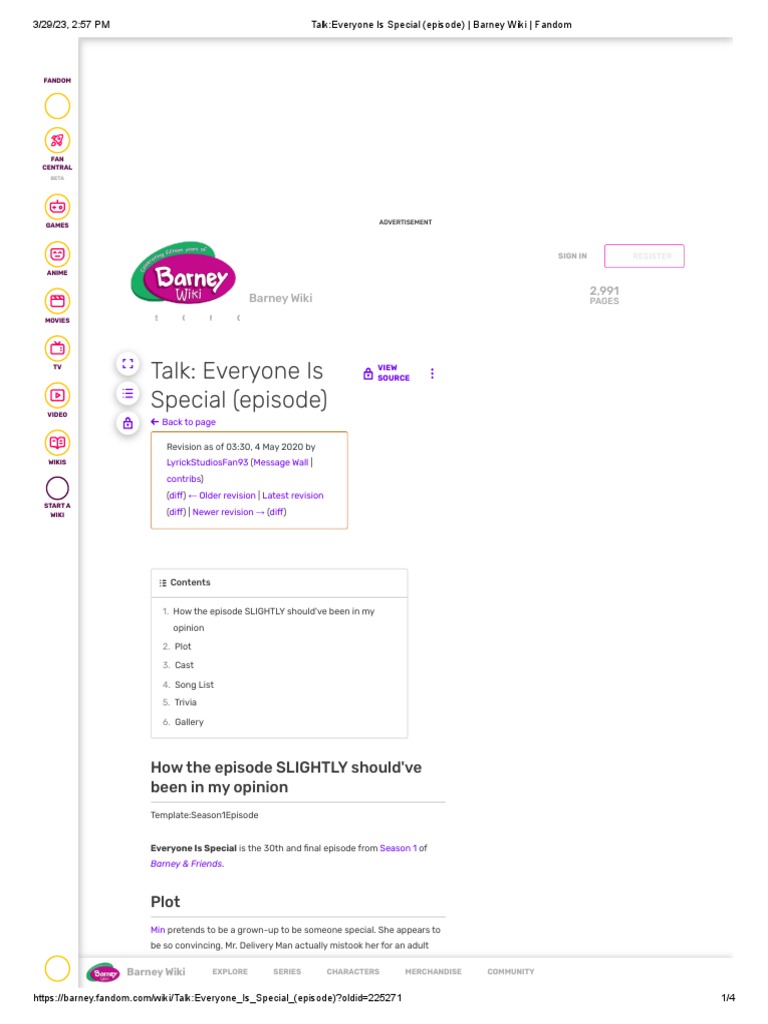 Talk - Everyone Is Special (Episode) - Barney Wiki - Fandom | PDF | Fandom