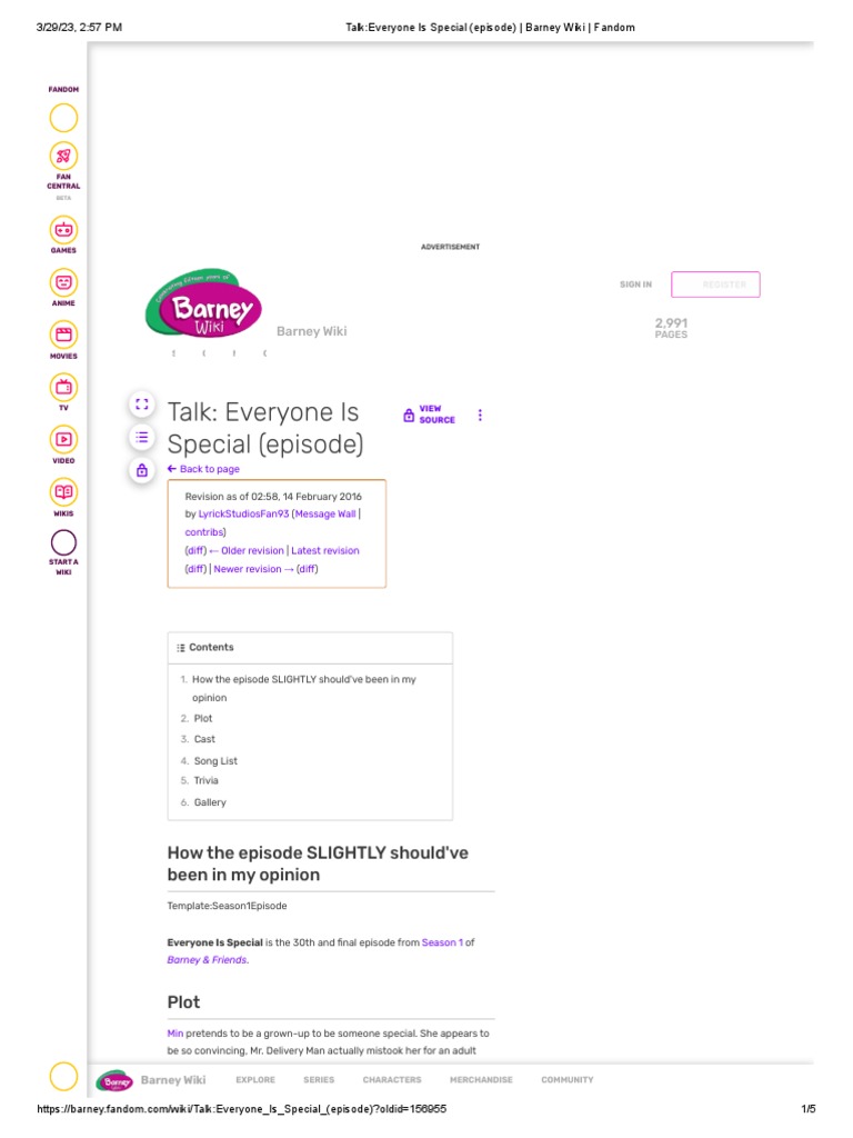 Talk - Everyone Is Special (Episode) - Barney Wiki - Fandom 11 13 | PDF ...